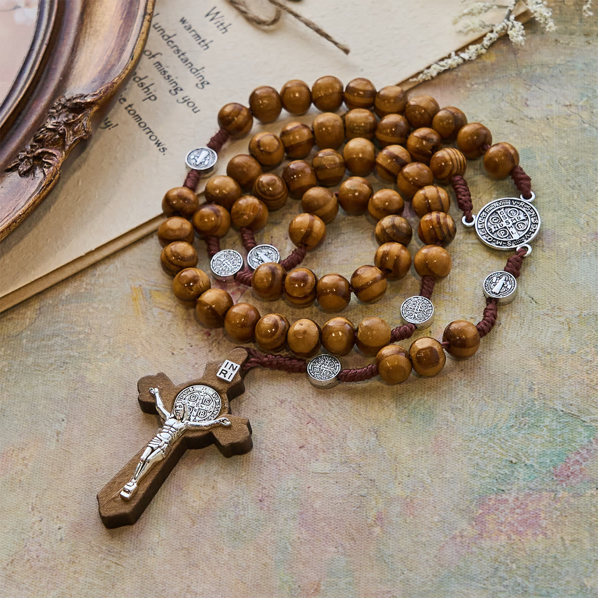 St. Benedict Beaded Rosary – 5-Decade Wooden Prayer Rosary with ...